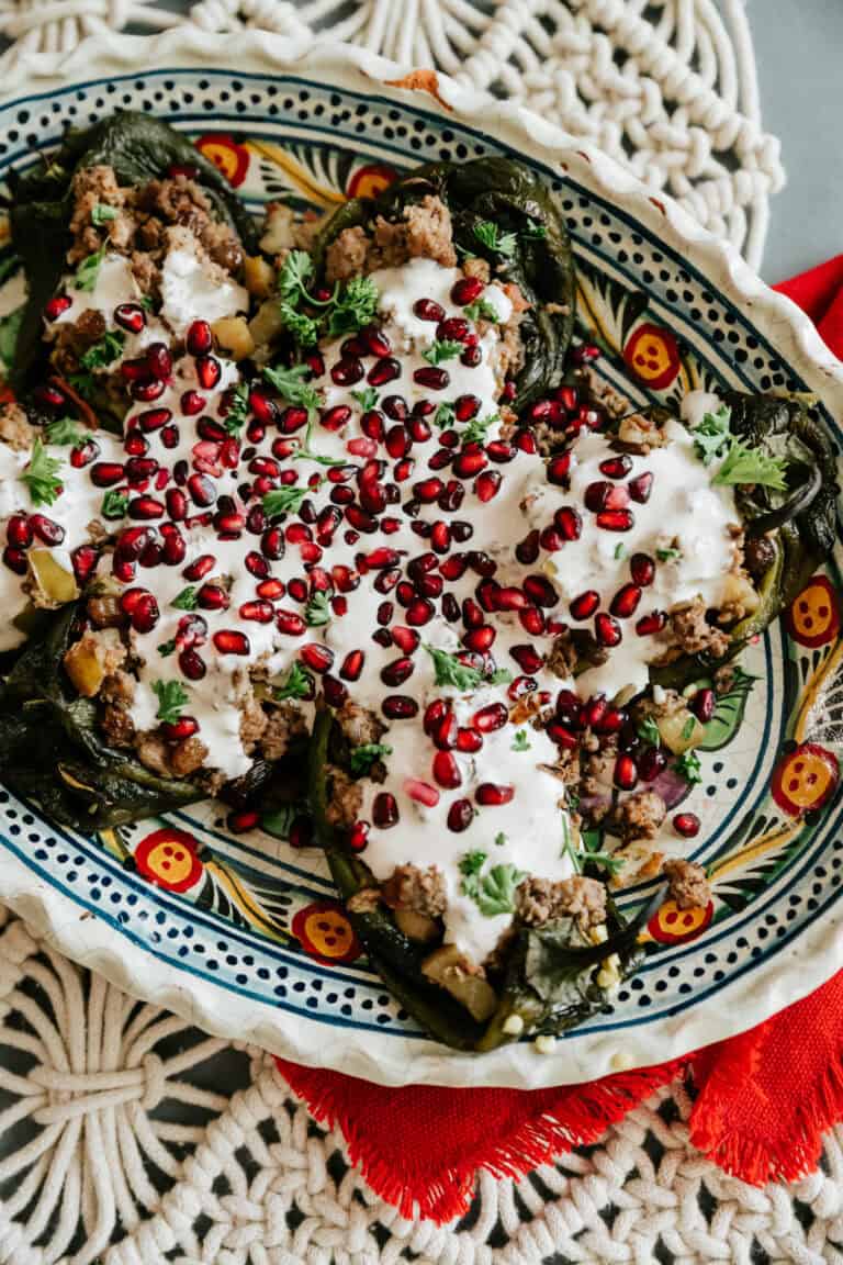 Chiles en Nogada (Authentic Mexican Stuffed Poblanos with Walnut Sauce)